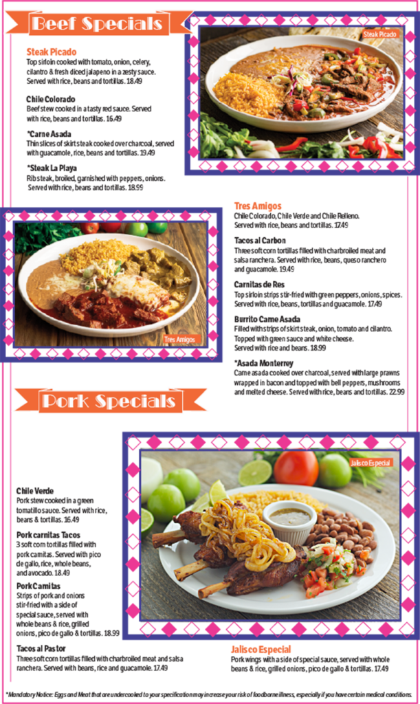 Dinner Menu – Playa Bonita